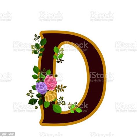 꽃 알파벳입니다 장미와 나뭇잎 흰색 배경에 고립 된 편지 D 장식 0명에 대한 스톡 벡터 아트 및 기타 이미지 0명 개체 그룹 꽃 나무 Istock