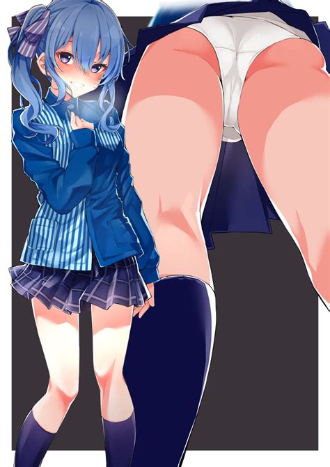 Rule 34 Absurdres Ass Blue Hair Bow Breasts Cameltoe Collared Shirt