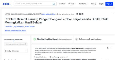 Citation Report Problem Based Learning Pengembangan Lembar Kerja