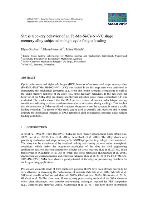 Pdf Stress Recovery Behavior Of An Fe Mn Si Cr Ni Vc Shape Memory Alloy Subjected To High