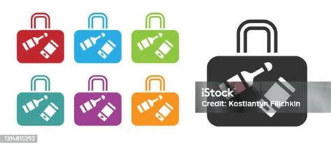 흰색 배경에 고립 된 여행 아이콘에 대한 검은 가방 여행 수하물 표지판 여행 수하물 아이콘 다채로운 아이콘을 설정합니다 벡터 가방에 대한 스톡 벡터 아트 및 기타 이미지