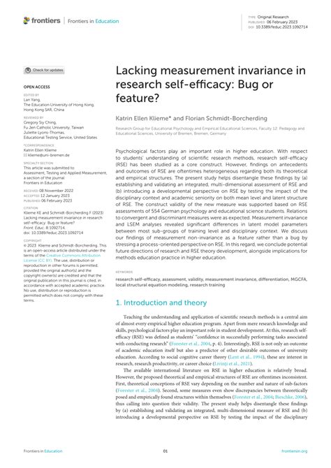 Pdf Lacking Measurement Invariance In Research Self Efficacy Bug Or Feature