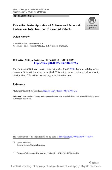 Retraction Note Retraction Note To Appraisal Of Science And Economic Factors On Total Number