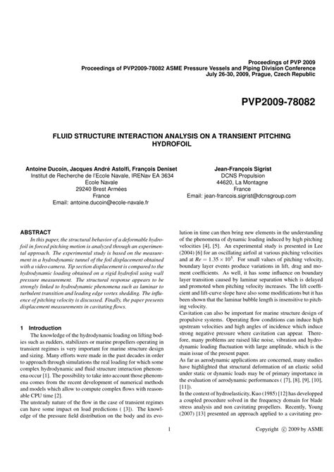 Pdf Fluid Structure Interaction Analysis On A Transient Pitching Hydrofoil