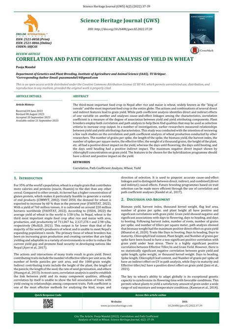 pdf correlation and path coefficient analysis of yield in wheat