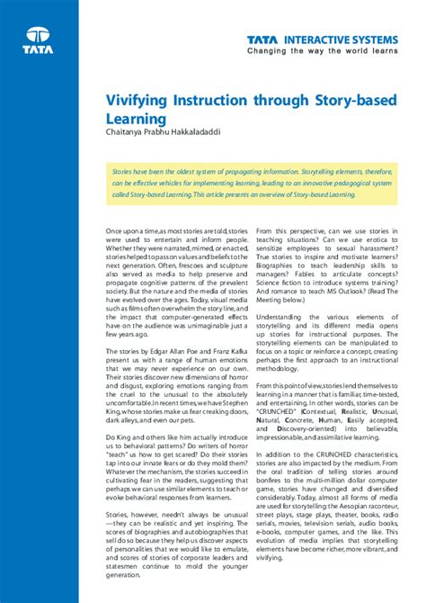Pdf Vivifying Instruction Through Story Based Learning