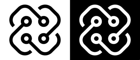 둥근 모서리와 원이 아이콘 또는 로고로 있는 정사각형입니다 흰색 배경에 검은색 모양과 검은색 면에 동일한 흰색 모양 로고에 대한