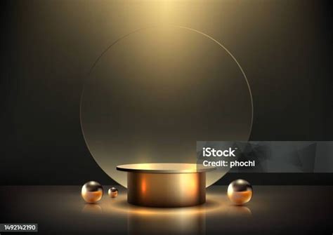 3d 현실적인 현대 럭셔리 스타일 빈 황금 연단 투명한 유리 원형 배경 3차원 형태에 대한 스톡 벡터 아트 및 기타 이미지 3차원 형태 금색 유리 재료 Istock