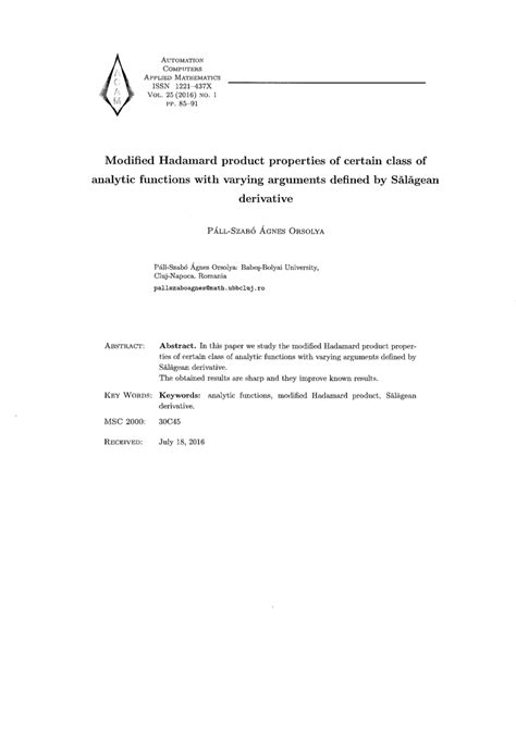 Pdf Modified Hadamard Product Properties Of Certain Class Of Analytic Functions With Varying
