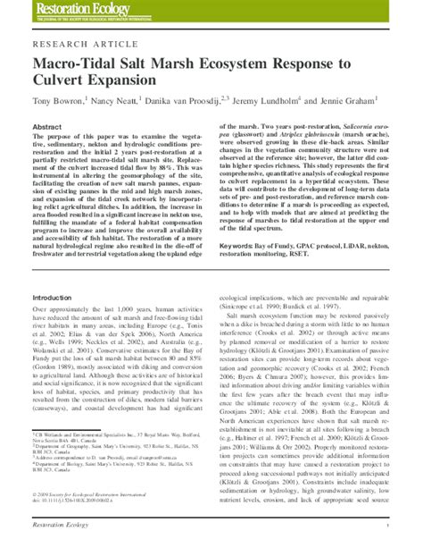 Pdf Macro Tidal Salt Marsh Ecosystem Response To Culvert Expansion
