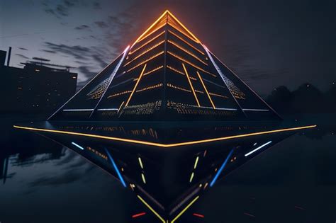 Premium Ai Image Modern Pyramid With Lights At Night Generative Ai