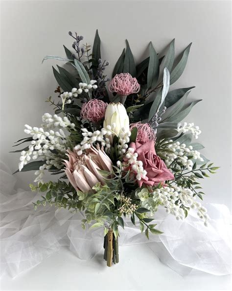 Wedding Bouquet Australian Native Flower Dusty Pink Protea Wattle
