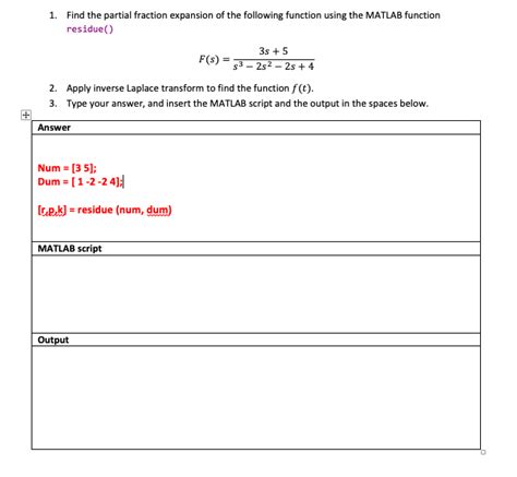 solved 1 find the partial fraction expansion of the