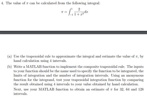 Solved The value of π can be calculated from the Chegg com