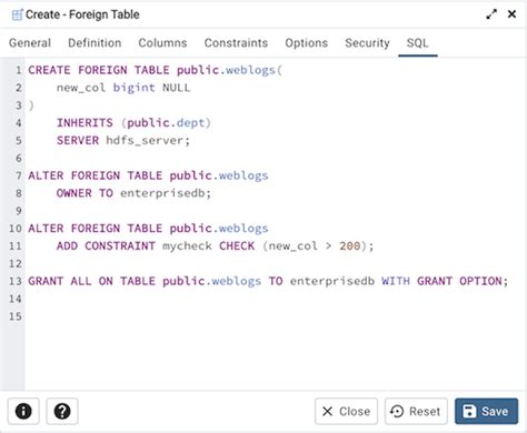 foreign table dialog — pgadmin 4 9 8 documentation