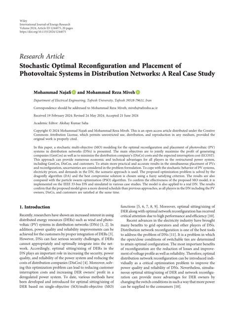 Pdf Stochastic Optimal Reconfiguration And Placement Of Photovoltaic