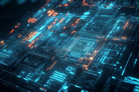 Holographic Interface Floating In Deep Cyberspace Composed Of Glowing