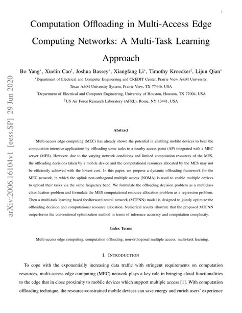 Pdf Computation Offloading In Multi Access Edge Computing Networks A