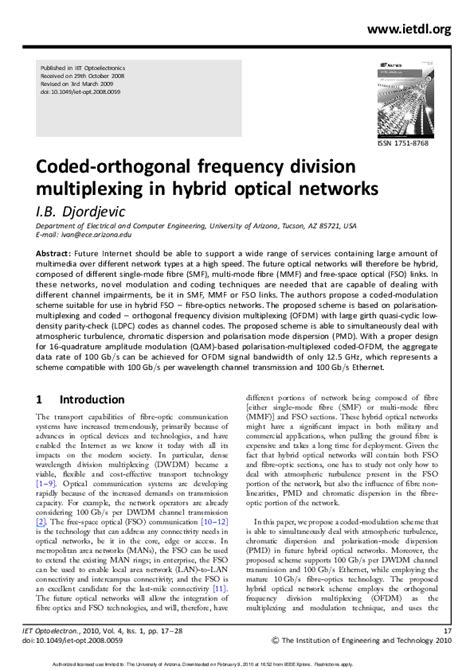 Pdf Coded Orthogonal Frequency Division Multiplexing In Hybrid Optical Networks