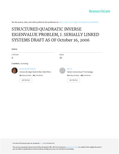 Pdf Structured Quadratic Inverse Eigenvalue Problems