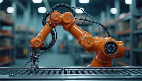 Industrial Robot Arm Performs Manufacturing Process In Factory Robotic