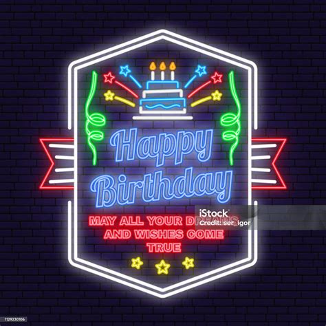 네온 사인 당신에 게 행복 한 생일입니다 5 월 당신의 모든 꿈과 소망 실현 생일 케이크 초를 가진 카드입니다 생일 축 하 엠