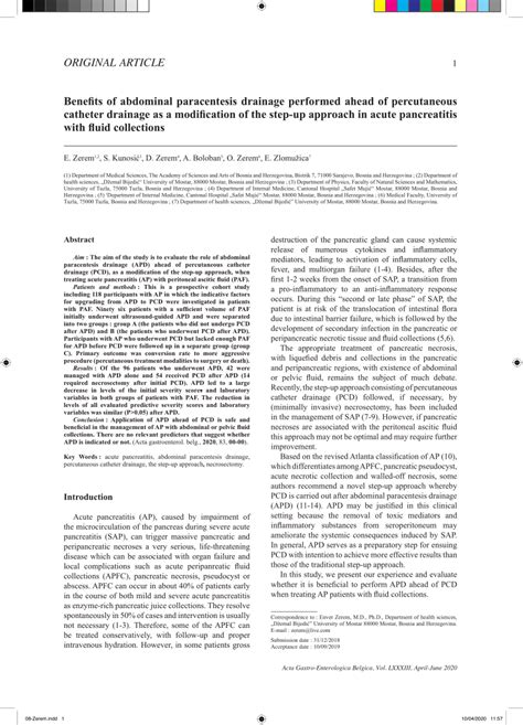 Pdf Benefits Of Abdominal Paracentesis Drainage Performed Ahead Of Percutaneous Catheter