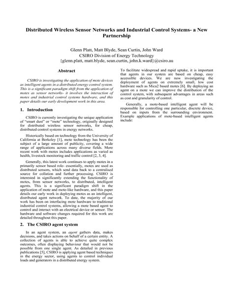 Distributed Wireless Sensor Networks And Industrial Control Systems A