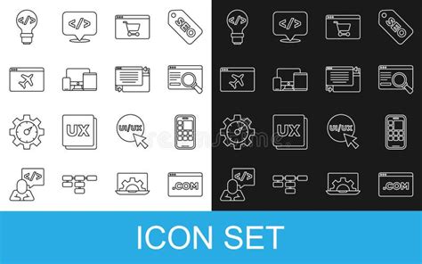 Set Line Ui Or Ux Design Mobile Apps Online Shopping On Screen Monitor Mobile Tablet