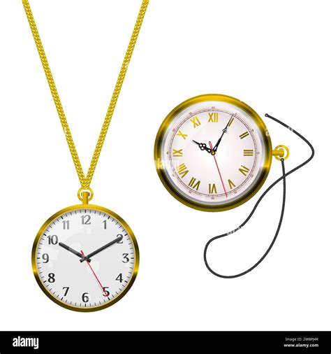 Gold Watch On A Chain And String Roman Numerals Arabic Numerals 3d Realistic Vector