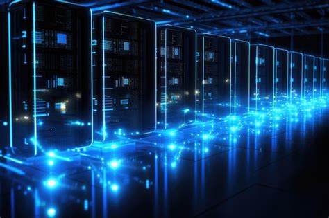 Premium Ai Image 3d Rendering Server Room Data Center With Neon Lights Server Room Data Center