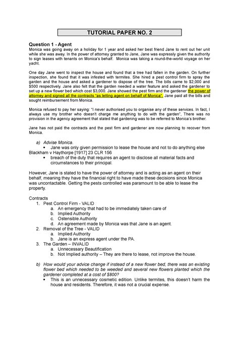 Tut 2 Wk 3 Tut 2 Wk 3 Tutorial Paper No 2 Question 1 Agent