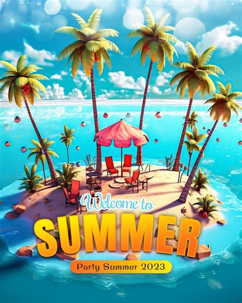 Hermosa Diversión Playa Vacaciones 3d Ilustración Archivo Psd Premium
