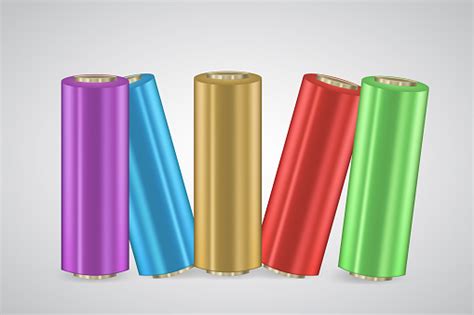 흰색 배경에 격리 호일 벡터 3d 세트의 금속 글로우 롤 장식 아이디어 전기 공학 및 제약 재료 일정한 온도체를 유지하고 연소로부터 보호 금속에 대한 스톡 벡터 아트 및