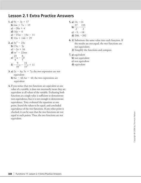 Functions 11 Lesson 2 1 Extra Practice Answers