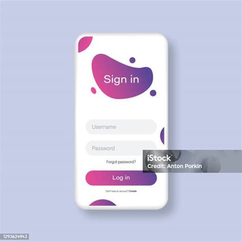 로그인 양식 페이지 템플릿이 있는 스마트폰 모형 트렌디 한 보라색 색상 온라인 로그인 양식 벡터 가입서에 대한 스톡 벡터 아트 및 기타 이미지 Istock