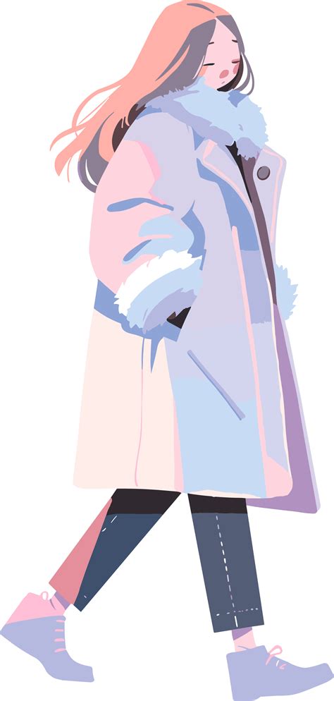 冬季羽绒服女孩明亮插画