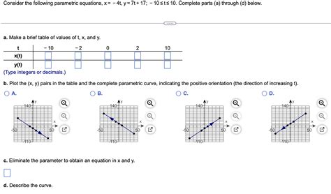 Solved Consider The Following Parametric Equations