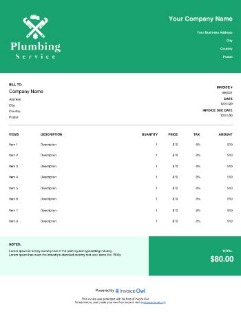 Free Plumbing Invoice Template Word Excel Pdf Invoiceowl