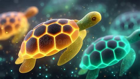 Glowing Turtle Shell Pattern On Uhd Led Screen With Pixel Texture And