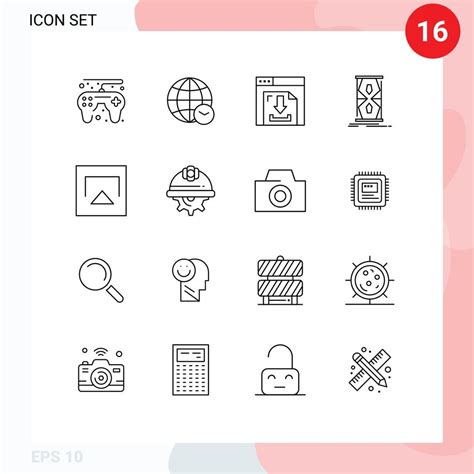 Set Of 16 Modern Ui Icons Symbols Signs For Airplay Time Download Sand Clock Clock Editable