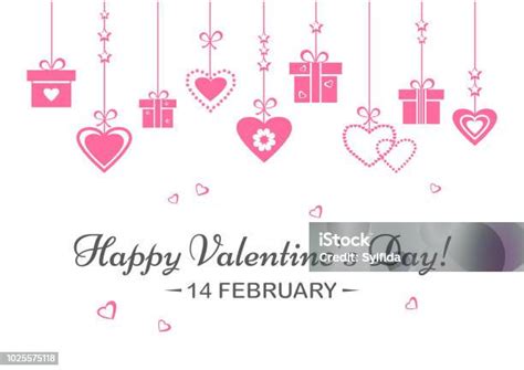 발렌타인의 날에 대 한 인사말 카드입니다 핑크 하트 고 선물 상자 매달려입니다 벡터 일러스트 레이 션 14에 대한 스톡 벡터 아트 및 기타 이미지 Istock