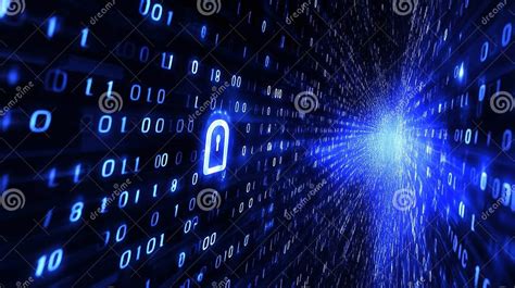 Digital Lock Symbol In Futuristic Data Stream Futuristic Data Stream Digital Lock Binary Code