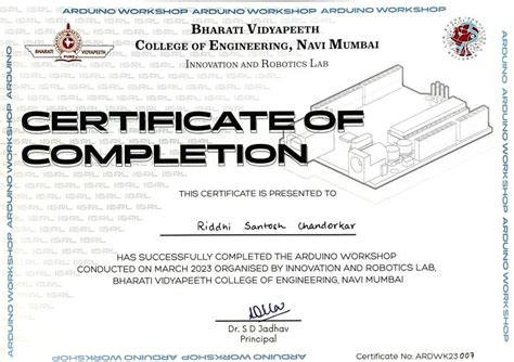 Thrilled To Announce That Ive Completed The Arduino Workshop At Bharati Vidyapeeth College Of