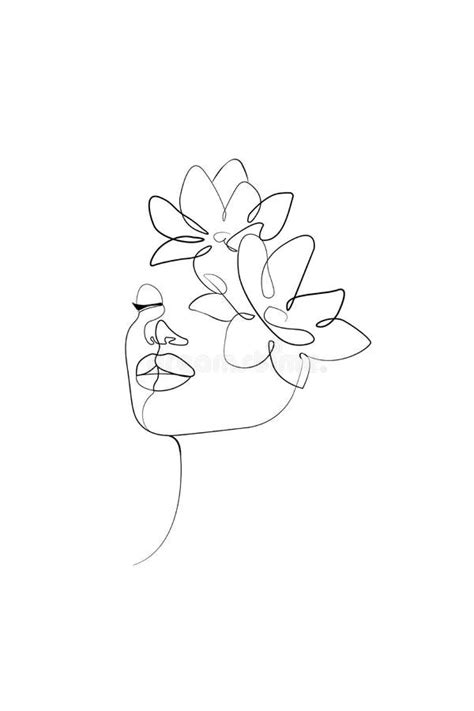 Abstract Face With Flowers By One Gold Line Vector Drawing Stock Vector Illustration Of Body