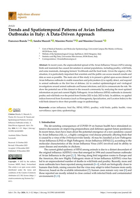 Pdf Trends And Spatiotemporal Patterns Of Avian Influenza Outbreaks In Italy A Data Driven
