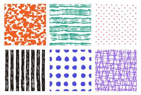 그런 지 원활한 패턴 컬렉션입니다 추상적인 질감의 배경 손으로 그린 요소 브러시 스트로크 점 반점 스크래치 줄무늬 잉크 튀김 스케치 효과 벡터 그림 세트입니다 가리키기에