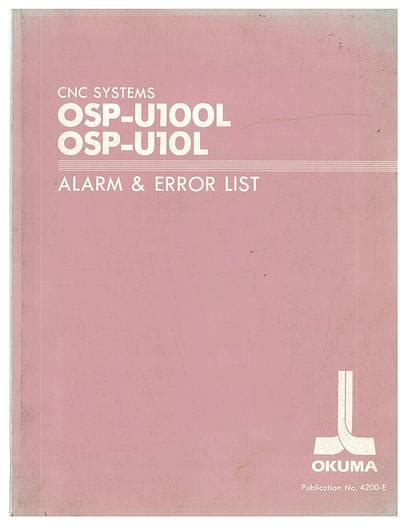 Used Manual For Used Okuma Cnc Systems Osp U100l Osp U10l Alarm