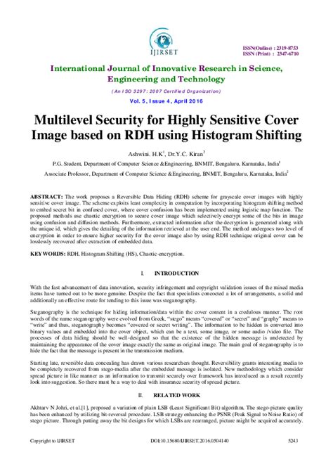 Pdf Multilevel Security For Highly Sensitive Cover Image Based On Rdh Using Histogram Shifting