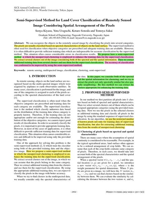 2011 Semi Supervised Method For Land Cover Classification Of Remotely Sensed Image Considering